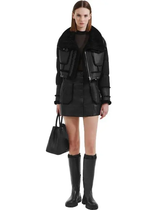 Rudsak Cropped Shearling Puffer Jacket - Black
