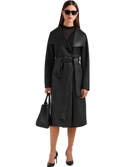 Rudsak Murmu X Leather Wrap Coat - Black