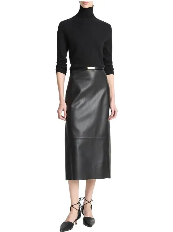 Vince Leather Straight Skirt - Black