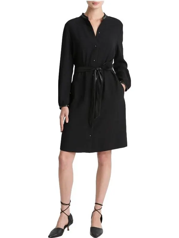 Vince Faux-leather-trim Crepe Shirt Dress - Black