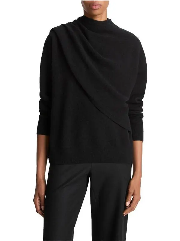 Vince Draped-shawl Wool-cashmere Sweater - Black