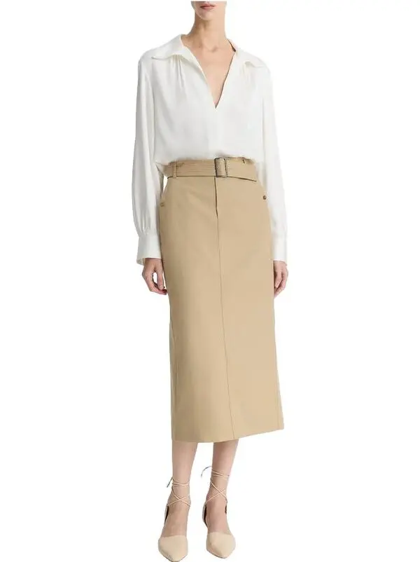 Vince Cotton Trench Pencil Skirt - Neutral / White