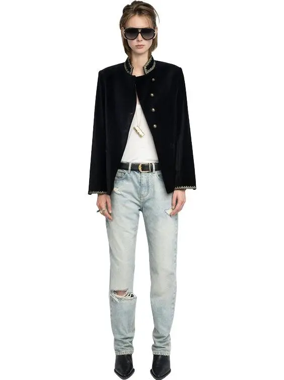 Zadig&Voltaire Embroidered Velvet Blazer - Black