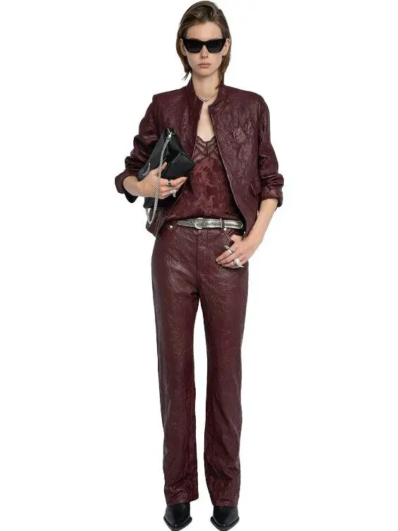Zadig&Voltaire Evy Crinkled Leather Pants - Burgundy / Red