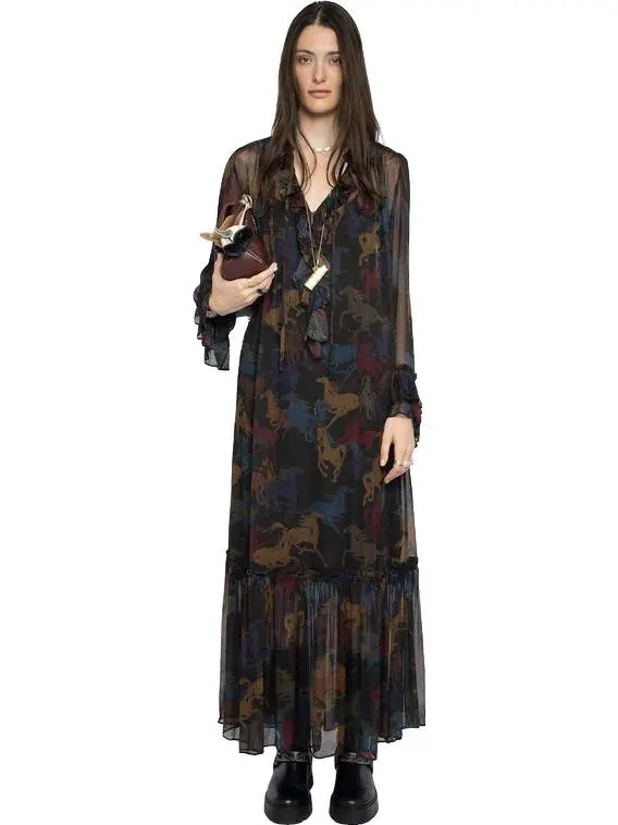 Zadig&Voltaire Ralicel Printed Muslin Maxi Dress - Brown / Pink / Yellow