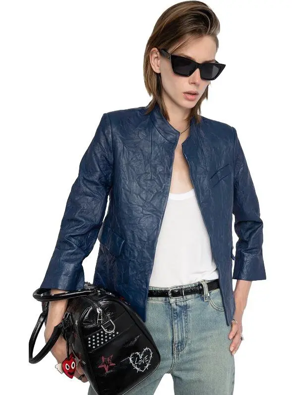 Zadig&Voltaire Veryn Crinkled Leather Blazer - Blue