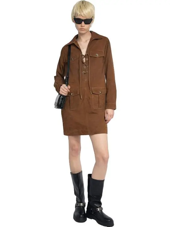 Zadig&Voltaire Remacha Suede Leather Mini Dress - Brown