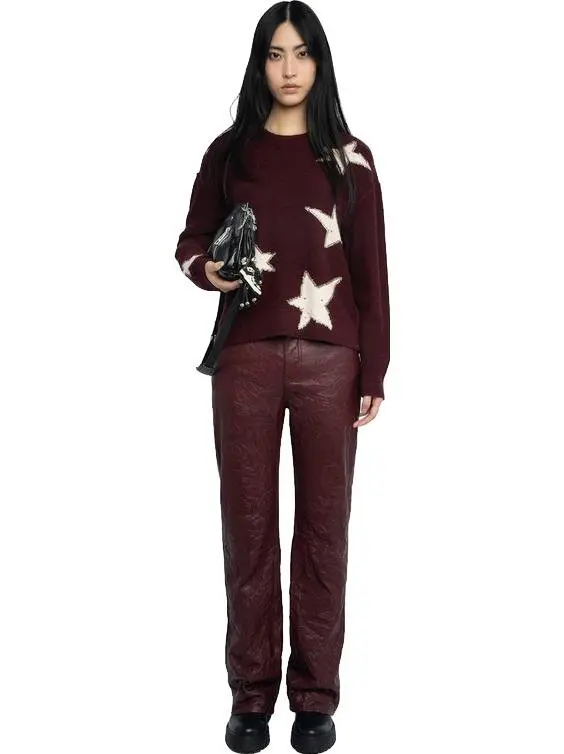 Zadig&Voltaire Markuz Cashmere Star Sweater - Burgundy / Red
