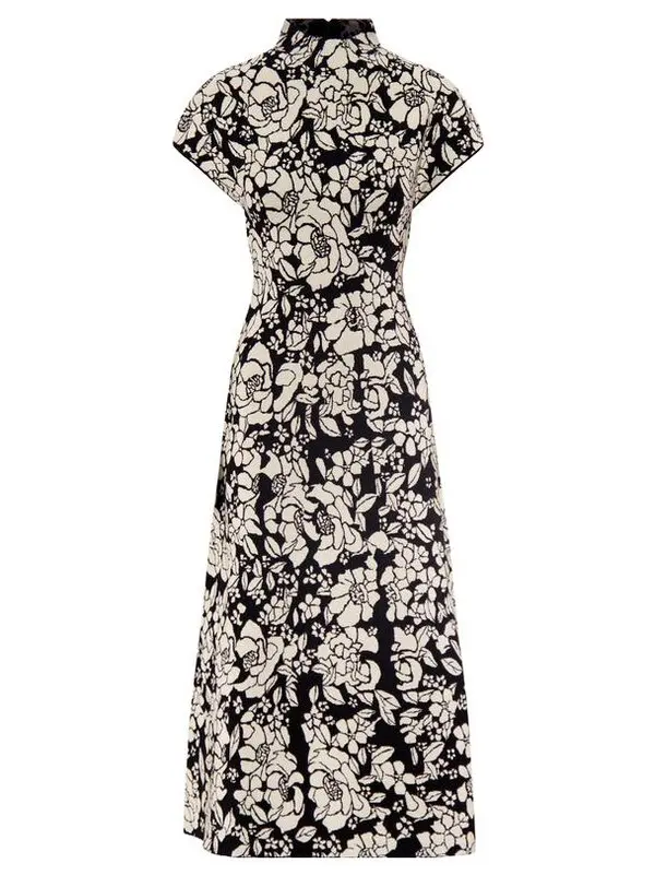 Lela Rose Floral Jacquard Knit Mock Neck Dress - Black