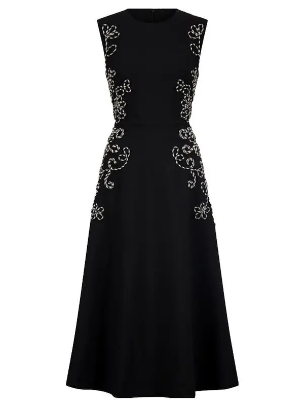 Lela Rose Corded Embroidery A-line Dress - Black