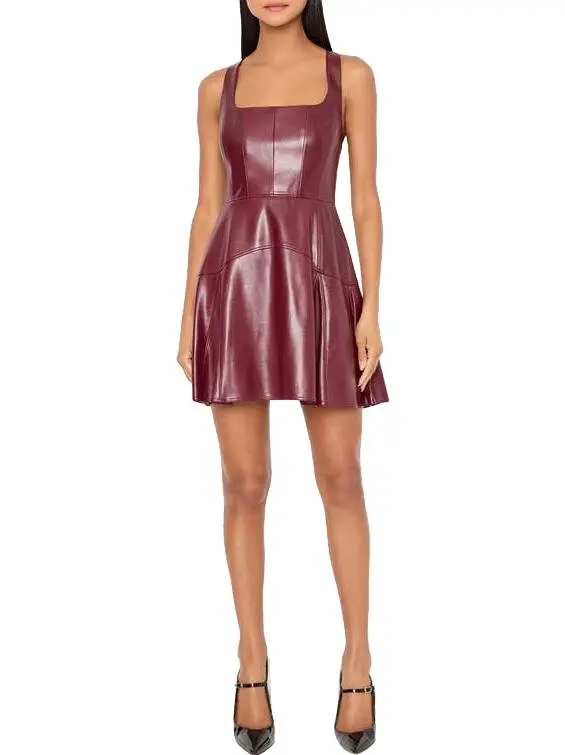 MILLY Faux Leather Mini Dress - Deep Burgundy