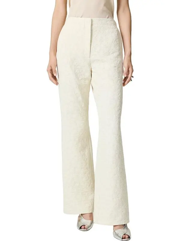 NOCTURNE Contrast Fabric Detailed Trousers - Ivory