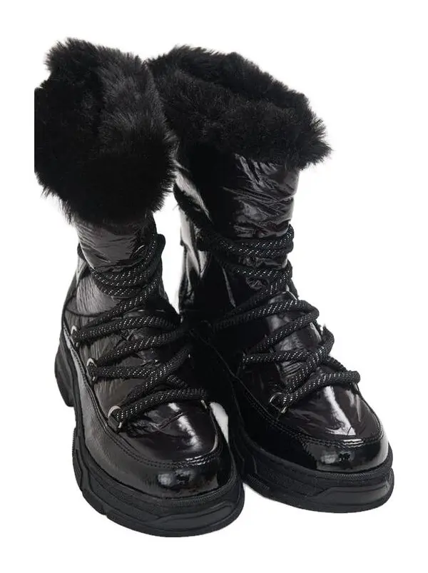 PROLOGUE SHOES Rosie Fur Lined Boots - Black Faux Leather