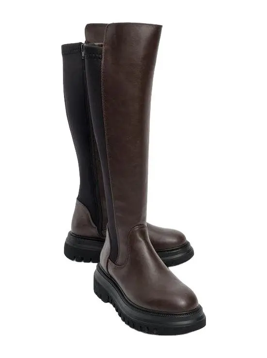 PROLOGUE SHOES Shadow Knee High Boots - Brown Faux Leather