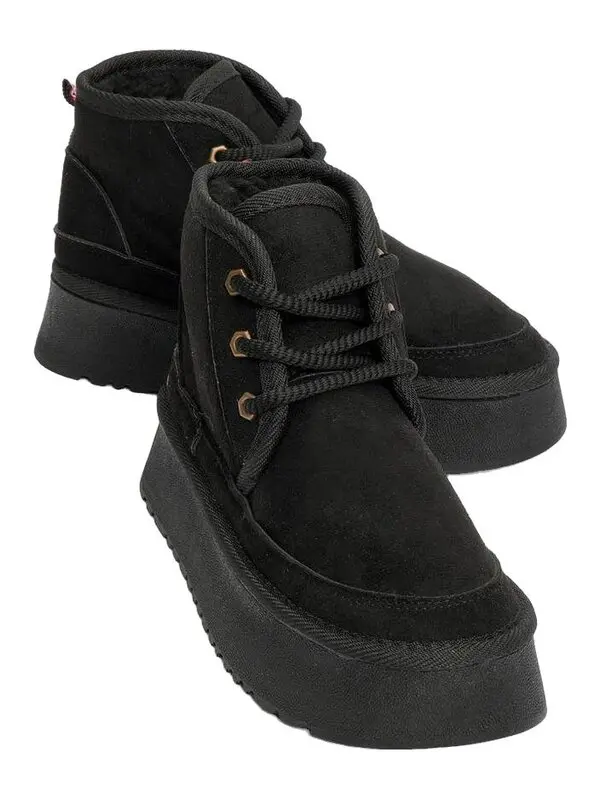 PROLOGUE SHOES Ovela Chunky Boots - Black Suede Faux Leather