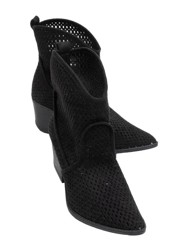 PROLOGUE SHOES Block Heel Summer Boots - Black Faux Leather
