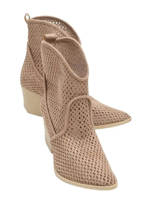 PROLOGUE SHOES Block Heel Summer Boots - Dark Beige Faux Leather