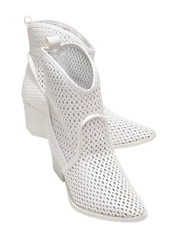 PROLOGUE SHOES Block Heel Summer Boots - White Faux Leather