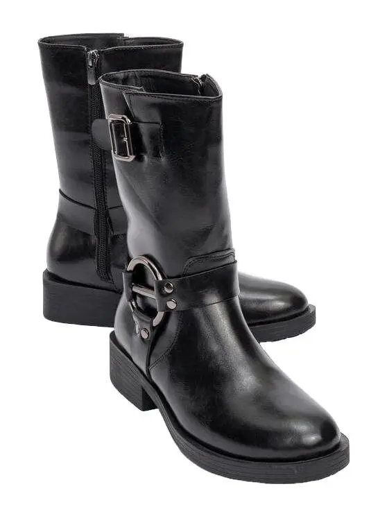 PROLOGUE SHOES Fies Buckled Boots - Black Faux Leather