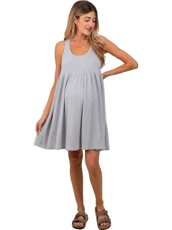 PINKBLUSH Ribbed Sleeveless Open Back Midi Dress - Heather Grey