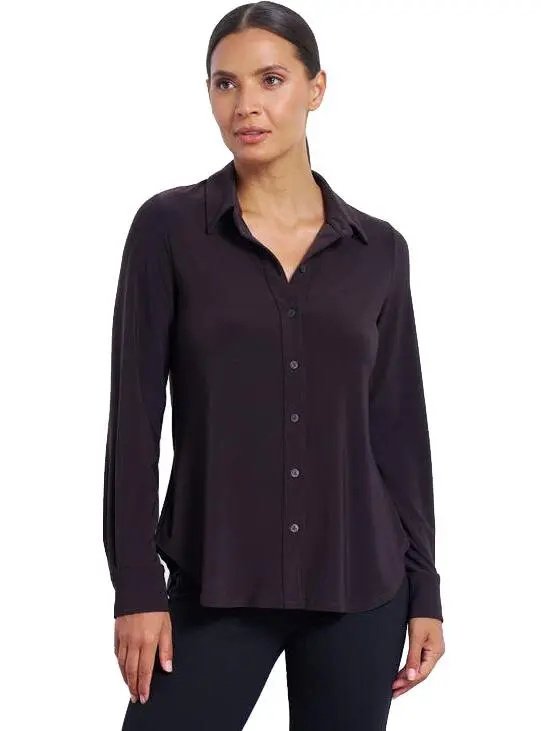 FRANNE GOLDE Katherine Stretch Button-up Shirt - Espresso