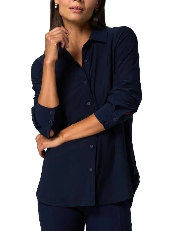 FRANNE GOLDE Katherine Stretch Button-up Shirt - Navy