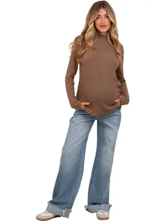 PINKBLUSH Cuffed Baggy Wide Leg Maternity Jeans - Light Blue