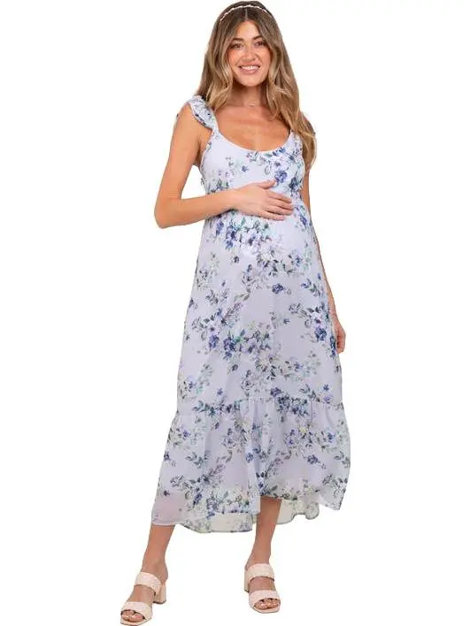 PINKBLUSH Floral Textured Open Back Tie Maxi Dress - Lavender
