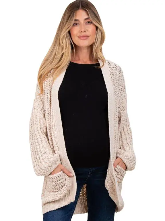 PINKBLUSH Chunky Knit Oversized Pocket Cardigan - Beige