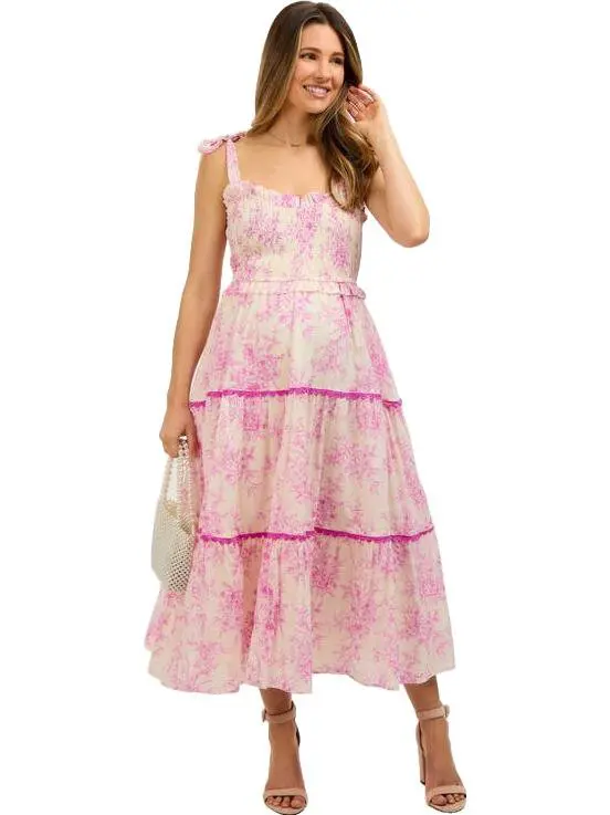 PINKBLUSH Floral Sleeveless Ruffle Tiered Midi Dress - Pink