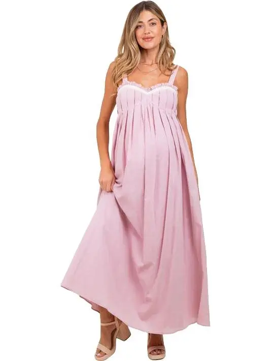 PINKBLUSH Sweetheart Neckline Open Back Maternity Maxi Dress - Light Pink