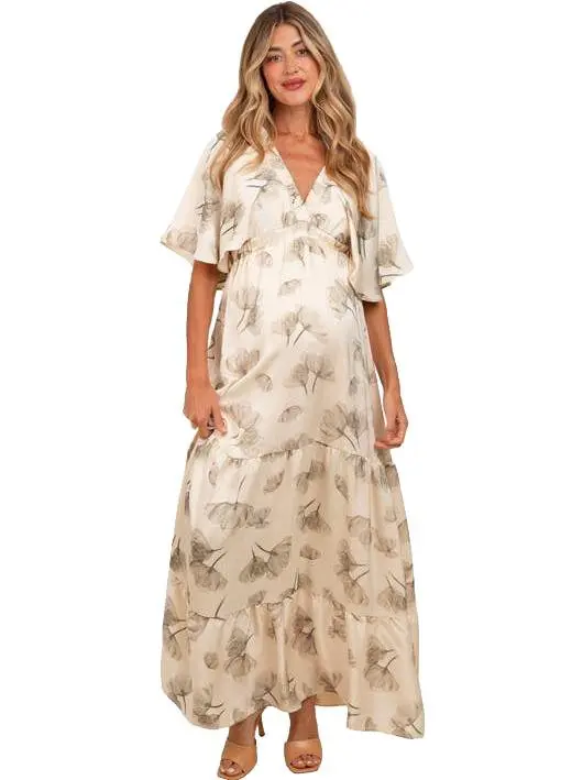 PINKBLUSH Floral Deep V-neck Maxi Dress - Cream