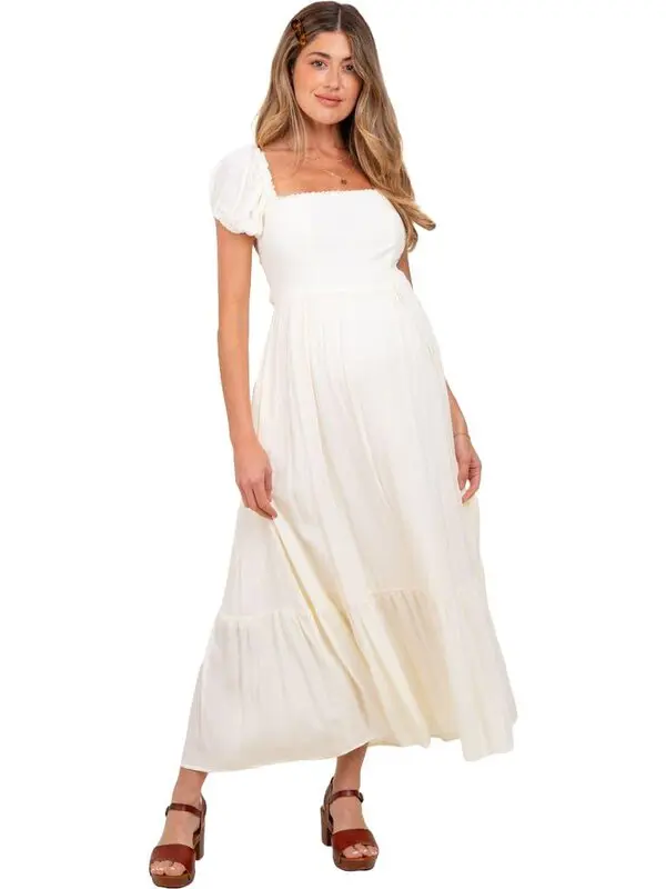 PINKBLUSH Ruffle Detail Square Neck Maxi Dress - Ivory