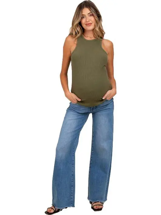 PINKBLUSH Raw Hem Super Wide Leg Maternity Jeans - Blue