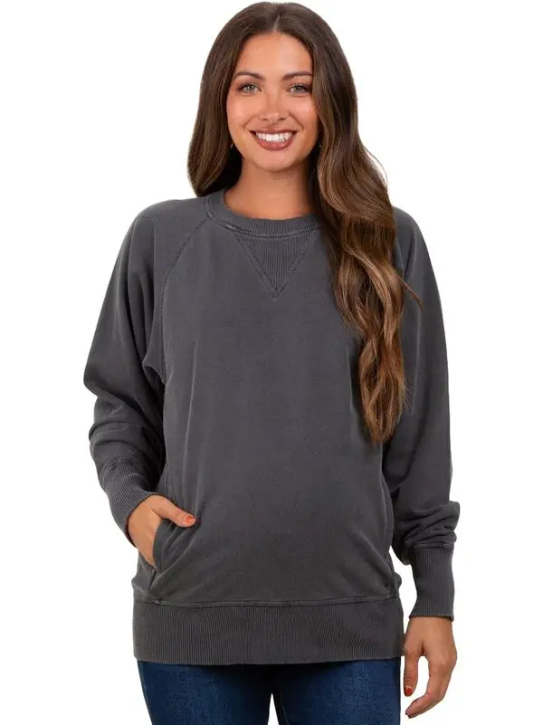 PINKBLUSH Vintage Wash French Terry Pullover - Charcoal Grey