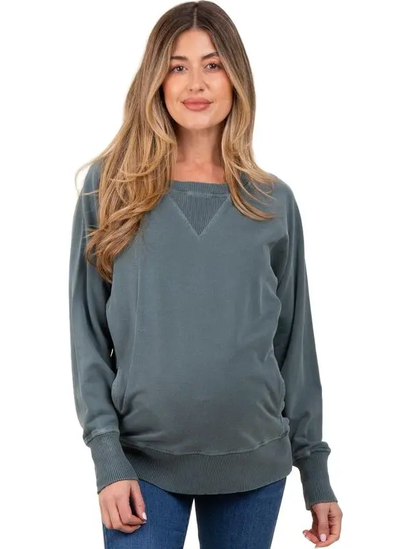 PINKBLUSH Vintage Wash French Terry Pullover - Light Olive