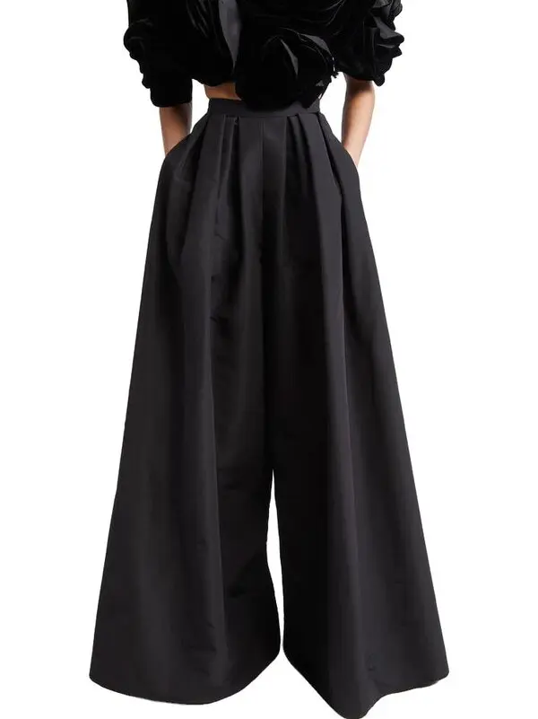 Carolina Herrera Pleated Silk Faille Palazzo Pants - Black