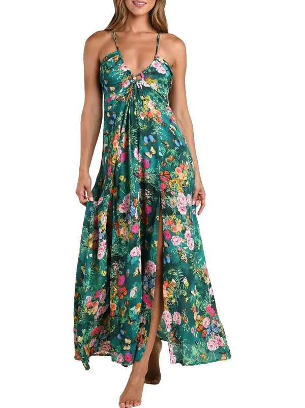 L'Agence Geneva Crepe Maxi Sundress - Green Multi