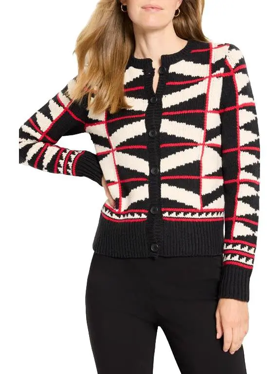 NIC+ZOE Cotton-blend Jacquard Cardigan - Black Multi