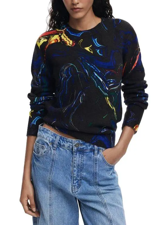 Desigual Paint Swirl Printed Sweater - Black
