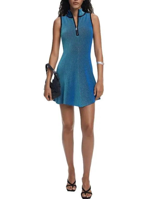 Desigual Sleeveless Ribbed Half Zip Minidress - Blue