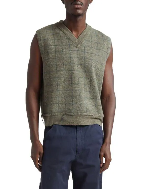 MAISON MARGIELA Check Virgin Wool Sweater Vest - Military Green