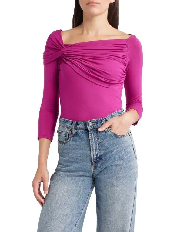 Loveappella Asymmetric Neck Jersey Top - Magenta