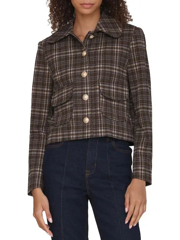Bagatelle Plaid Crop Jacket - Dark Brown Sand Plaid