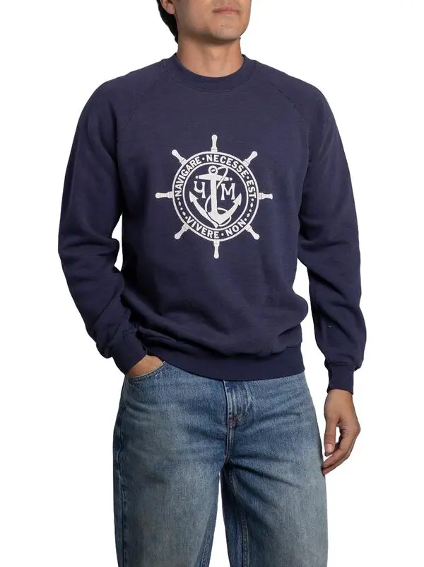 ELWOOD Vintage Navigare Crewneck Sweatshirt - Navy