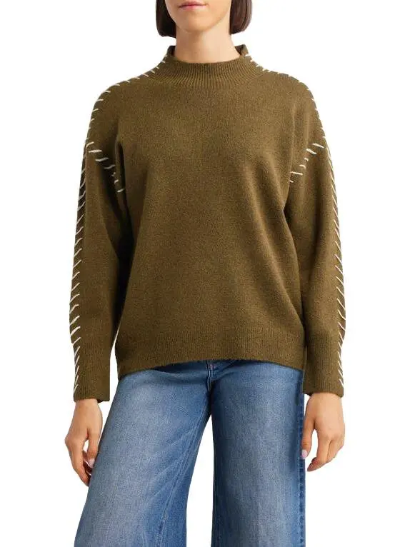 CITY BLUES Lutetia Relaxed Whipstitch Sweater - Olive
