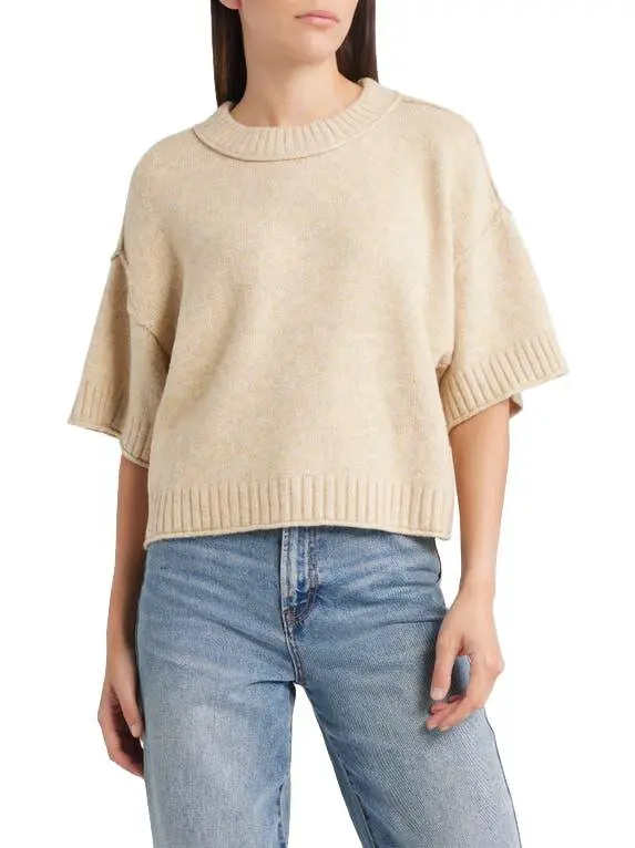 CITY BLUES Broome Crop Short Sleeve Sweater - Khaki