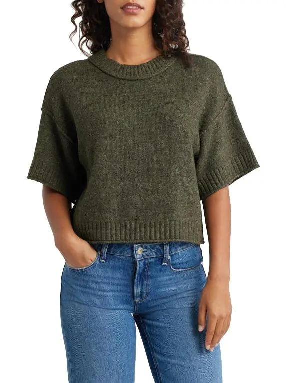 CITY BLUES Broome Crop Short Sleeve Sweater - Olive