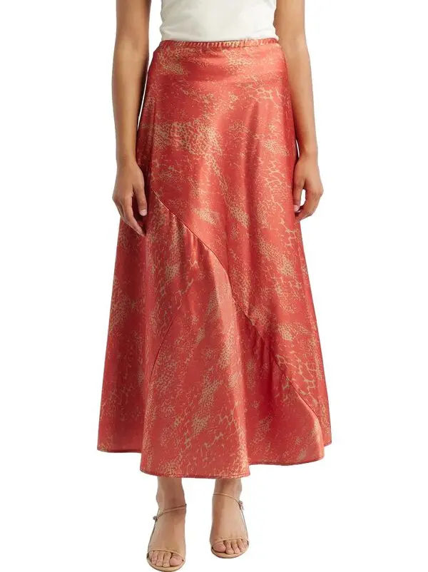 CITY BLUES Savoy Printed Bias Cut Maxi Skirt - Rust Cognac