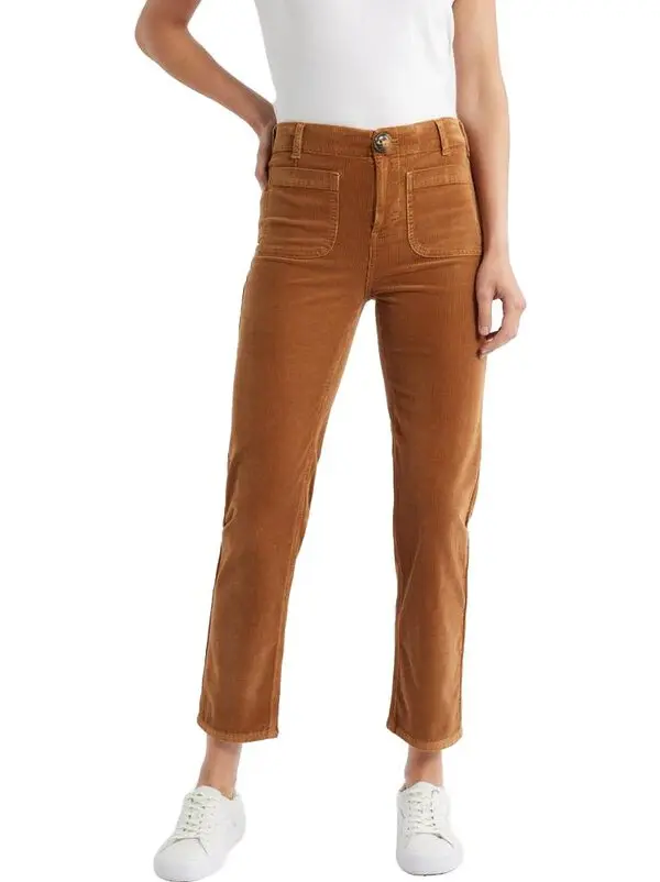 CITY BLUES Soho Patch Pocket Straight Leg Corduroy Pants - Cognac